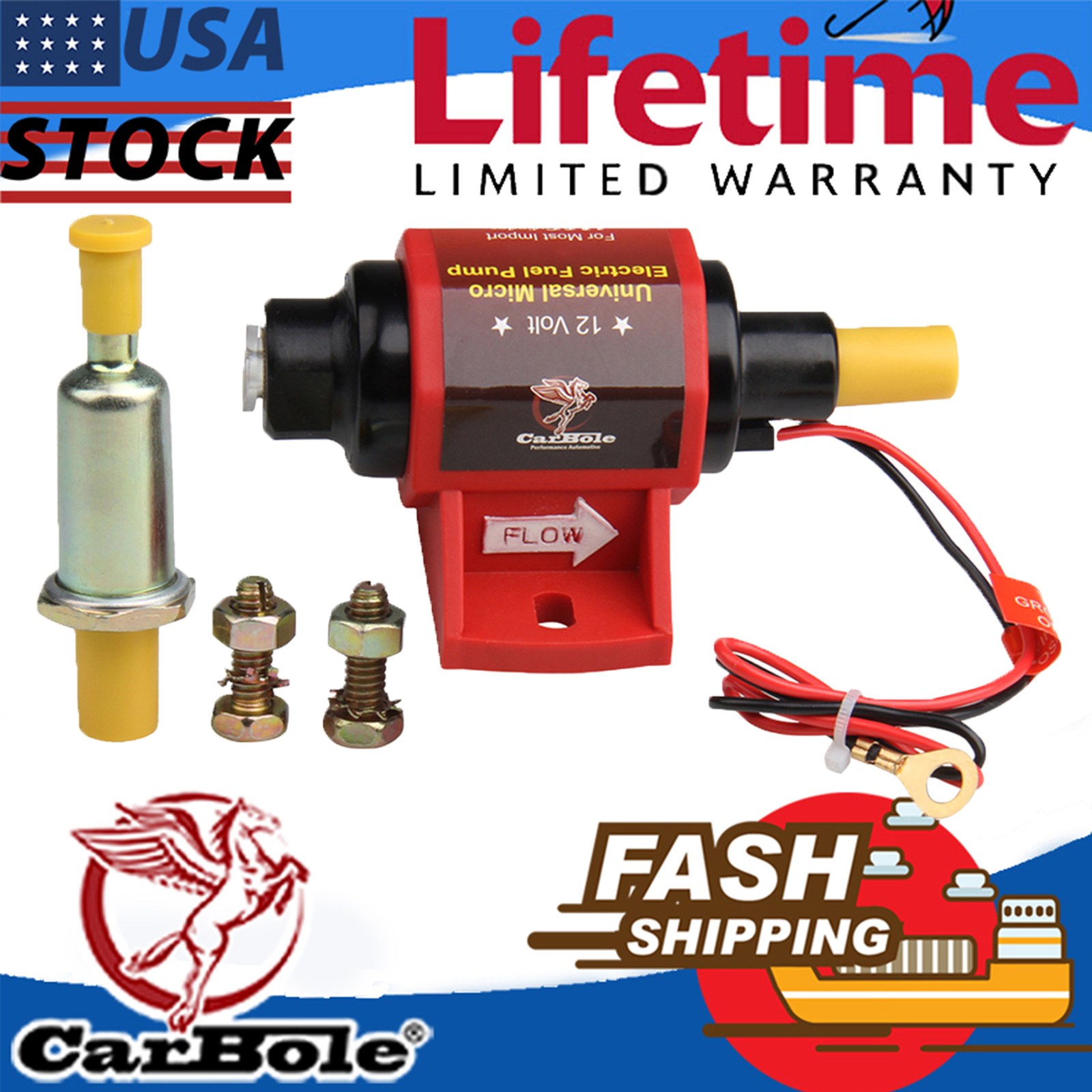 2-3.5 PSI Red Universal Micro Electric Fuel Pump 42S Polymer Gasoline ...