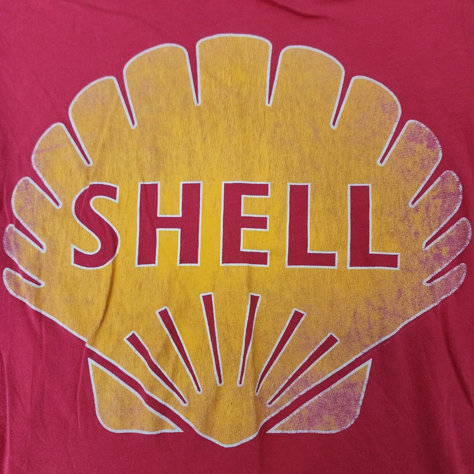 Vintage 80s Shell Gas T Shirt Mens M Medium Red Made In USA Americana ...
