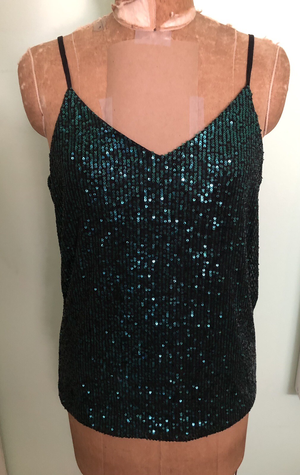 L.I.F.E. LIFE IS FOR ETERNITY GREEN SEQUIN HALTER TOP STRETCHY SIZE S ...