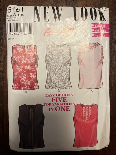 New Look 6161 UNCUT Sewing Pattern, Misses' Sleeveless Tops, Size 6-16 ...