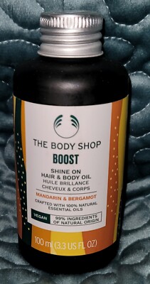 The Body Shop BOOST Shine On Hair & Body Oil Mandarin & Bergamot 3.3 FL ...