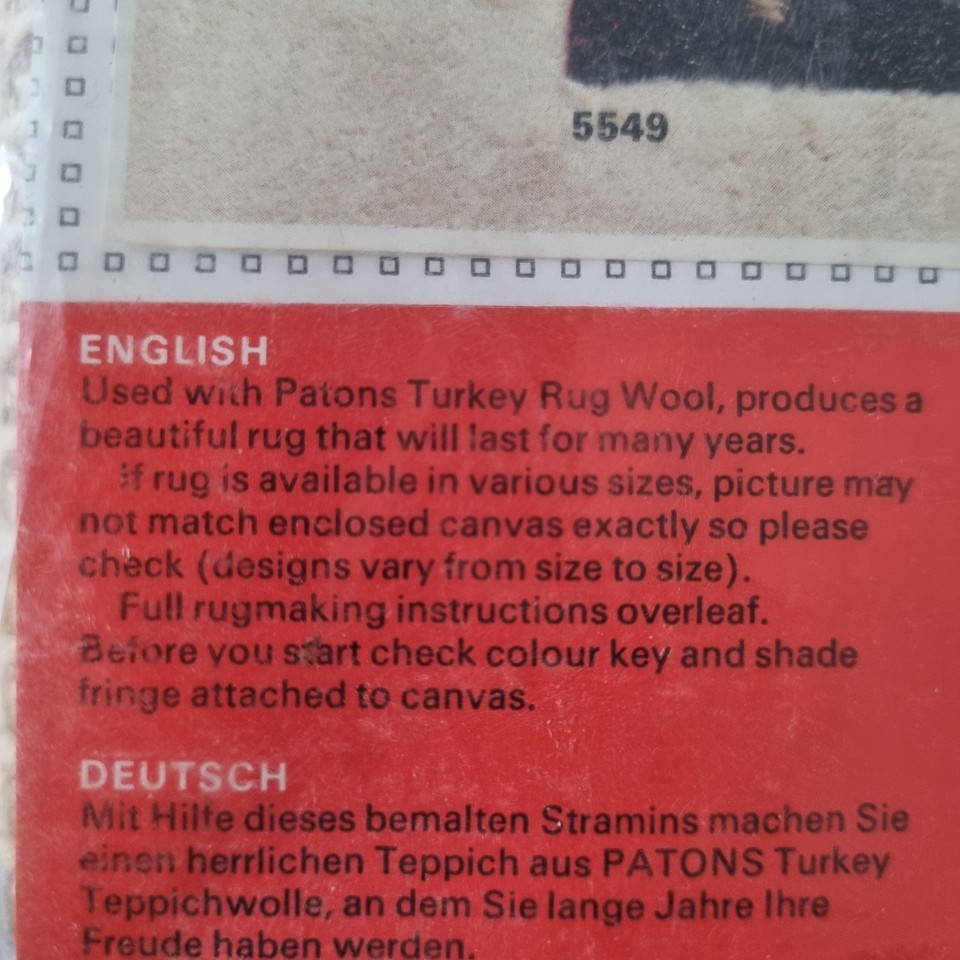 VINTAGE PATONS TURKEY RUG STENCILLED CANVAS in 'RABBIT' 27" X 54 ...