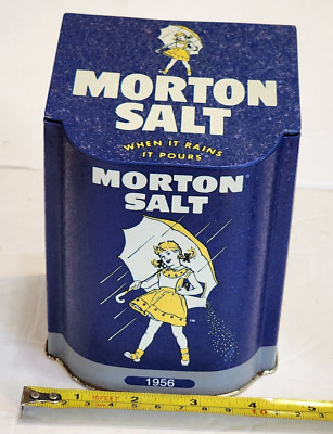 Rare vintage Morton salt tin Yellow Umbrella square slant top | eBay