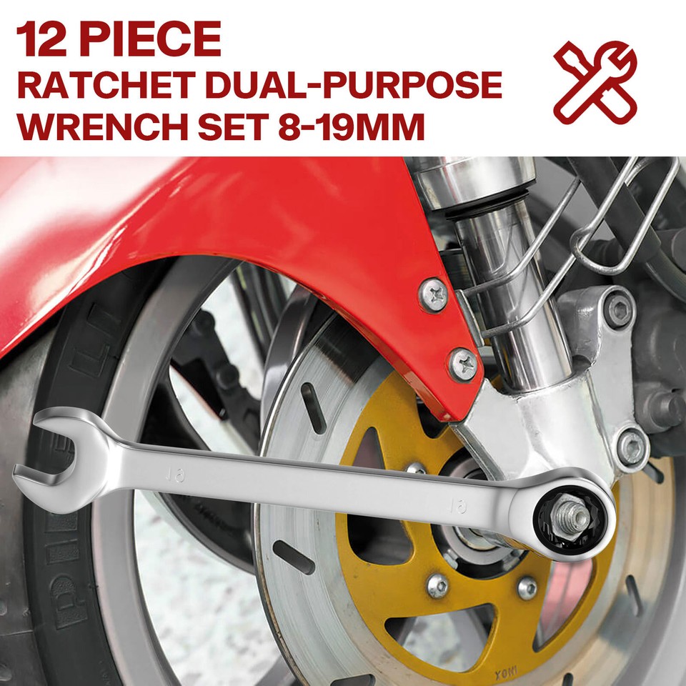 8-19mm Ratcheting Wrench Combination Spanner Tool Metric Flexible/Fixed ...