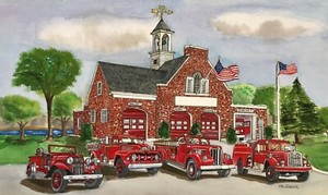 Fire Station Personalized Art Print Painting Truck Fireman Firefighter ...