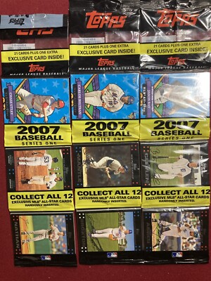 2007 Topps Baseball Sealed Rack Pack Lot of 3 Packs with Mantle Showing ...