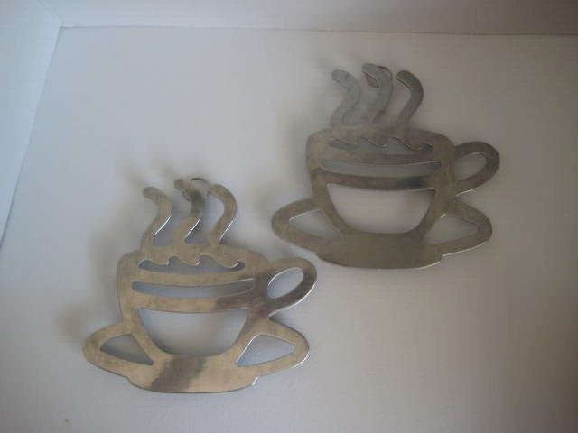 Steaming Coffee Cup Trivet Wall Hanging Silver 7 x 7 in. Set of 2 | eBay