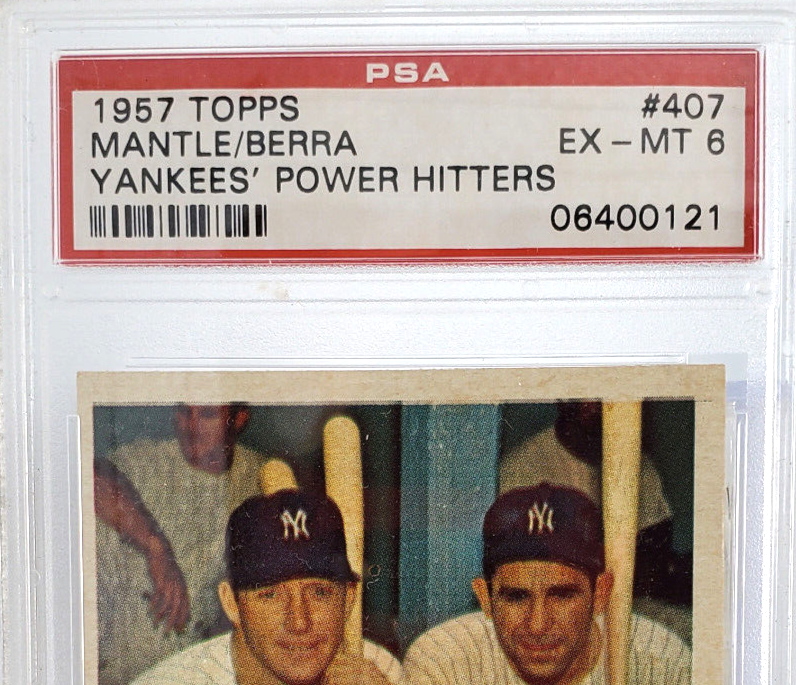 1957 Topps Mantle/Berra Yankee Power Hitters Baseball Card #407- EX/NM ...