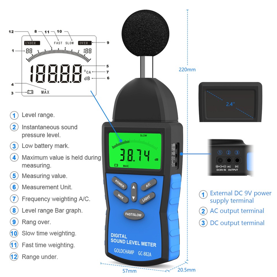 Sound Level Meter Digital Noise Test Decibel Measurement 30-130DB AC DC ...