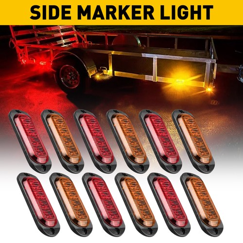 4-12PCS Marker Lights 4 LED Truck Trailer Oval Clearance Side Light ...