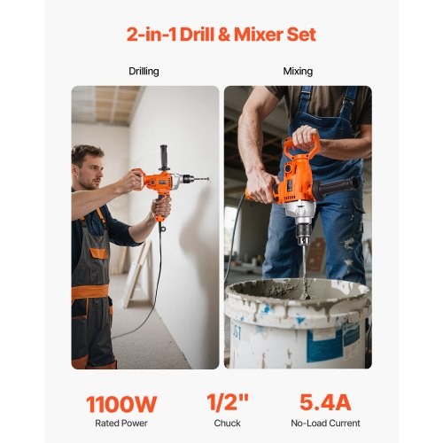 Drill Mixer, 1/2 inch Corded Electric Drill Mixer Set, 0-850RPM 5.4A ...
