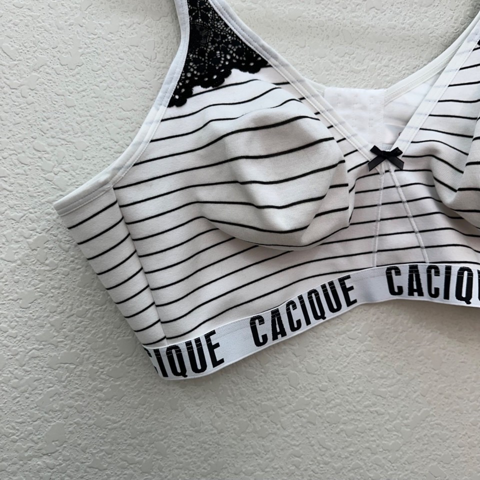 Cacique Unlined Full Coverage No Wire Black White Stripe Bra Womens ...