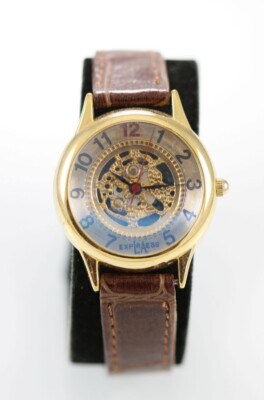LA Express Women Watch Stainless Steel Gold Leather Brown Water Res ...