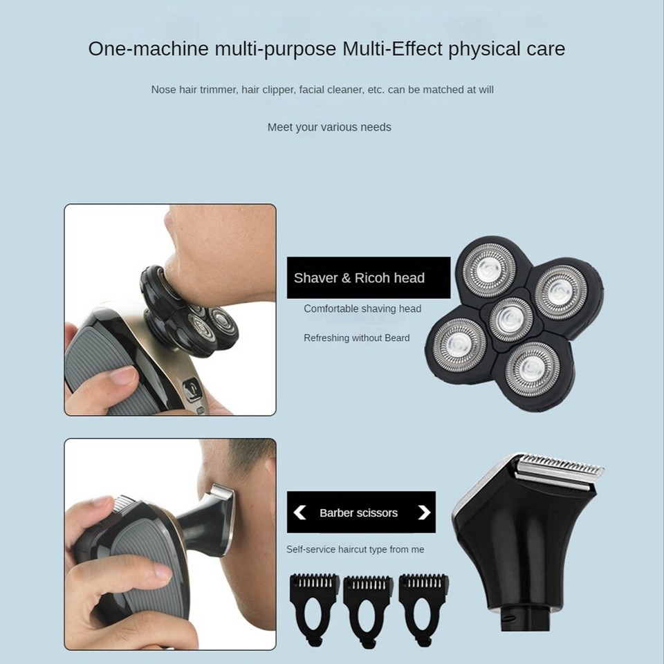 5-in-1 Rotary Electric Shaver 4D Rechargeable Bald Head Hair Beard ...