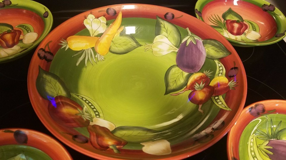 5 piece~ Gates Ware by Laurie Gates Pottery Vegetables ~1 Large Pasta ...