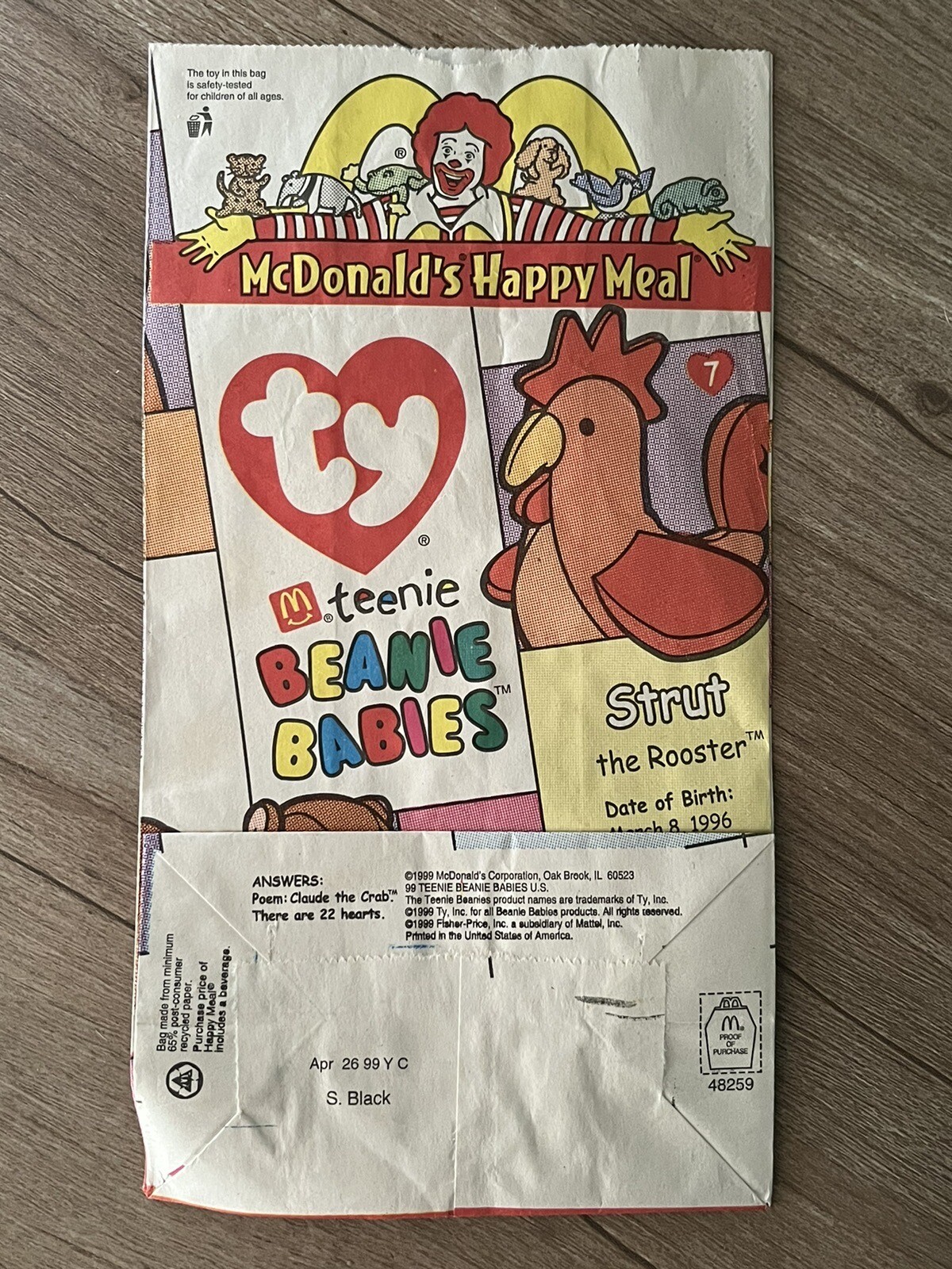 Rare Vintage 1999 McDonalds Happy Meal Paper Bag - Teenie Beanie Baby ...