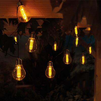 15 LED Solar Filament Bulb String Lights Garden Outdoor Fairy Summer ...