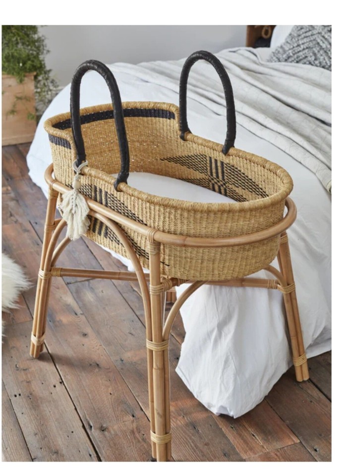 Handmade Baby Bassnet with Cane Stand and Mattress, Moses Baby Basket ...
