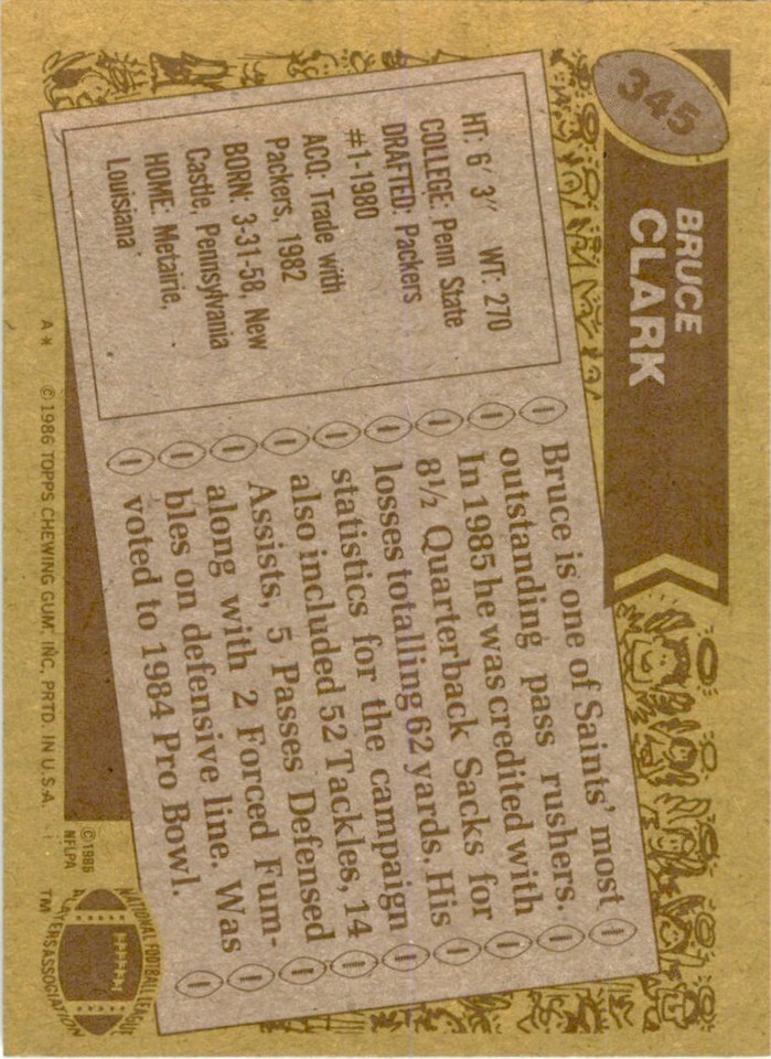 1986 TOPPS. BRUCE CLARK. NEW ORLEANS SAINTS #345 | eBay