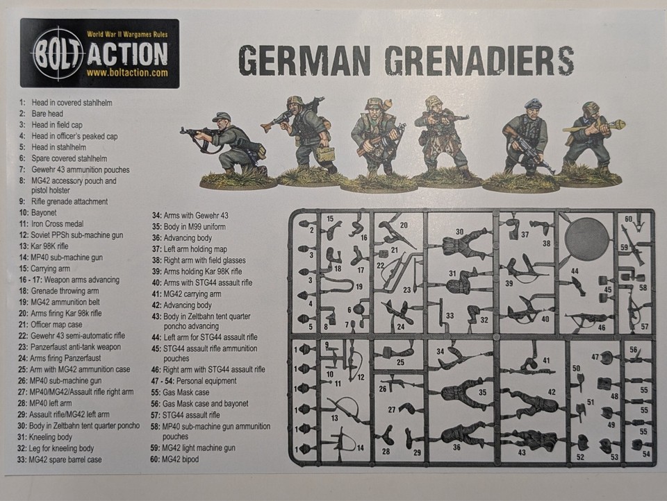 German Grenadiers Sprue Bolt Action 28mm Multipose WWII Germany Warlord ...