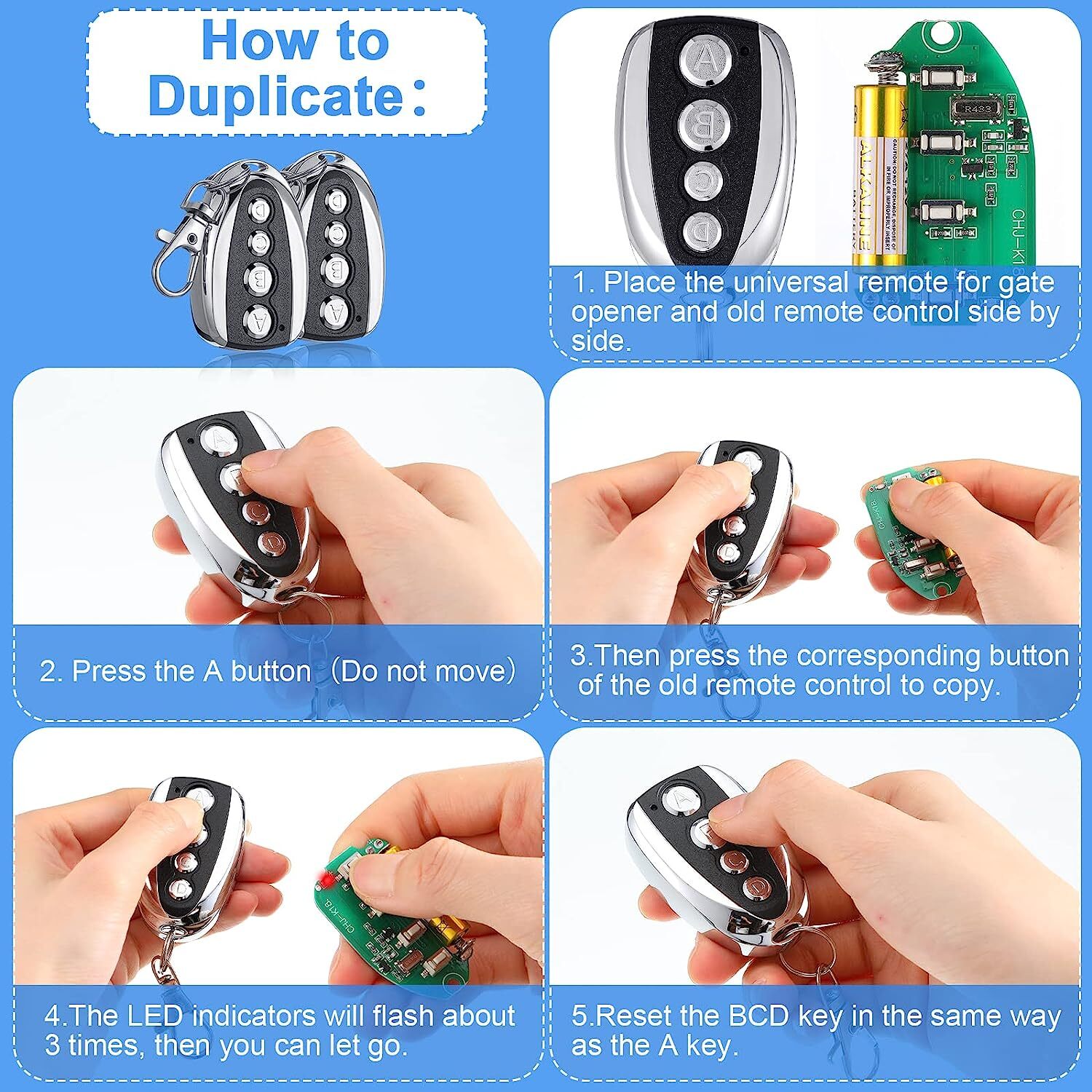 2Pcs 433.92MHz Remote Control Backup Key Sliding Gate Opener Automatic ...