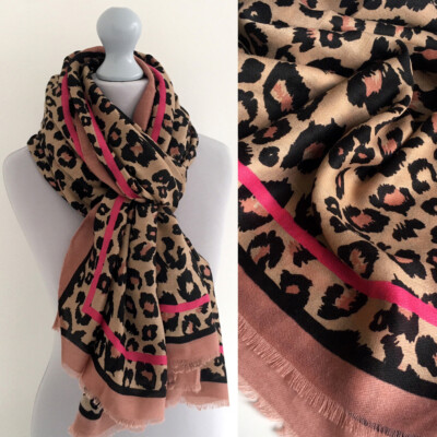 Large Leopard Print Scarf Blush Pink Black Striped Animal Big Long ...