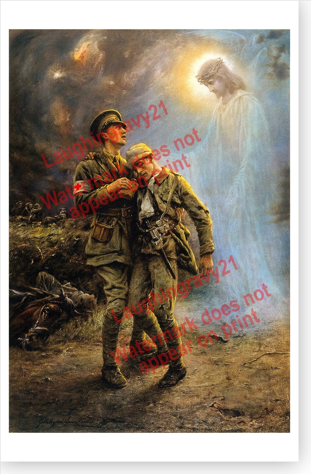 WWI 1915 The White Comrade Christ Comforts Wounded Soldier Art Print ...