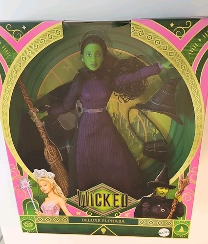 Mattel Deluxe Wicked ELPHABA Doll with Stand, Hat, Broom, & Bag | eBay