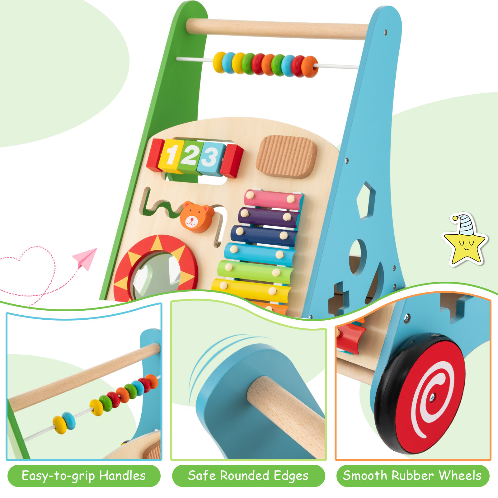 Wooden Baby Walker Toddler Push and Pull Walker Learning Activity ...