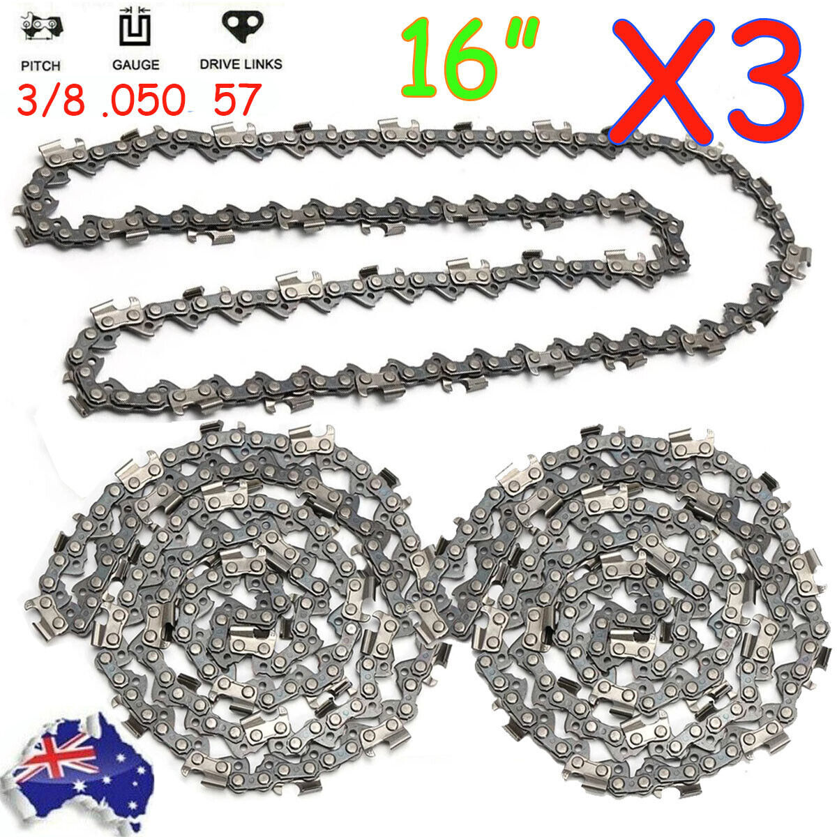 3PCS Chainsaw Chain Blade Saw Chains Semi Chisel 10" 12" 14" 16" 18" 20 ...