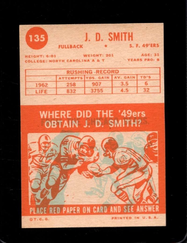 1963 TOPPS #135 J.D. SMITH EXMT 49ERS *X55284 | eBay