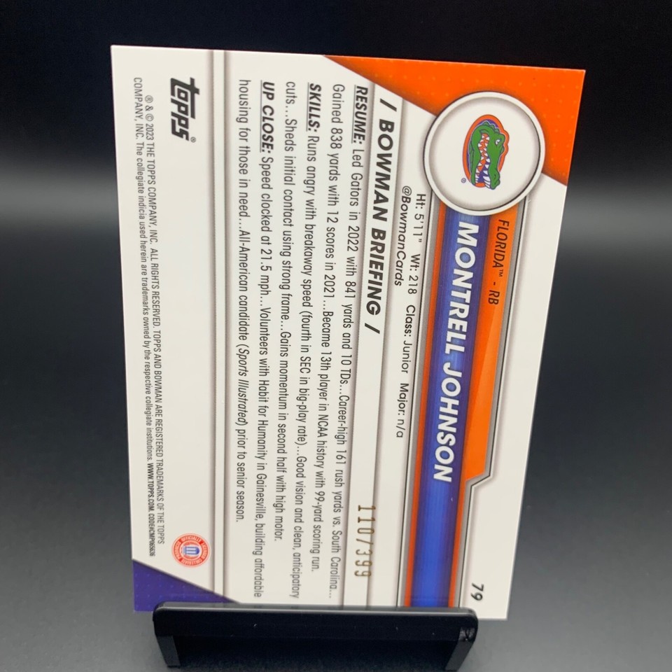 2023 Bowman Chrome U #79 Montrell Johnson Purple Diamond /399 Florida ...