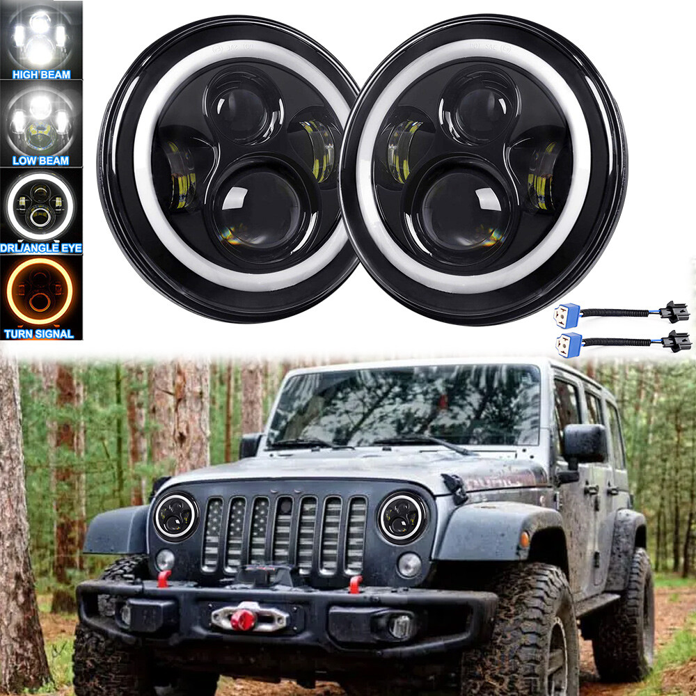 Pair 7" Round LED Headlights Hi/Lo Beam For Jeep Wrangler JK TJ LJ CJ ...