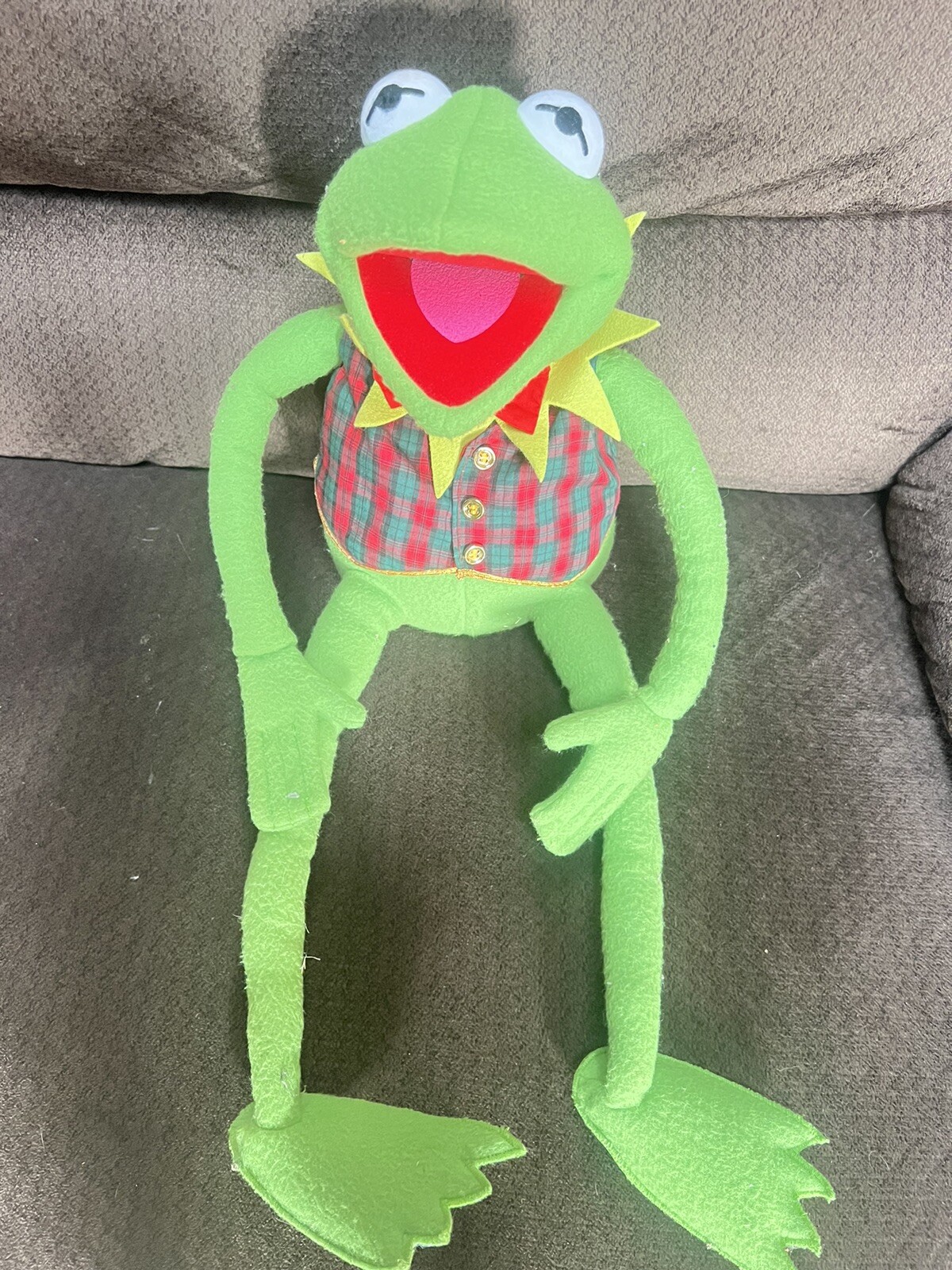 VINTAGE Kermit the Frog Plush Muppets Eden 24" Bowtie Plaid Vest 80s ...
