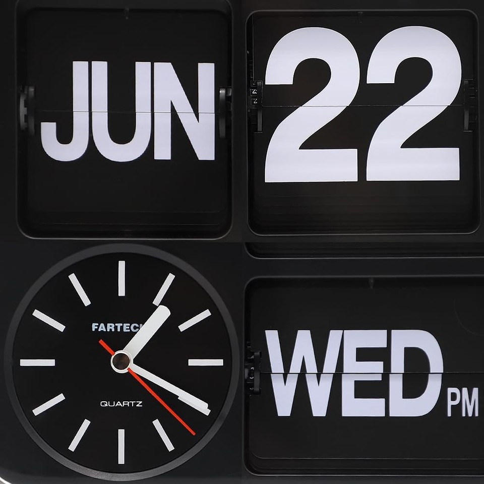 Retro Modern 9.45 Inches Calendar Day Date Flip Desk Wall Clock (Black ...