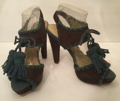Paco Gil Womens Platform Sandals Size 9M Brown Suede Blue Stitched Trim ...