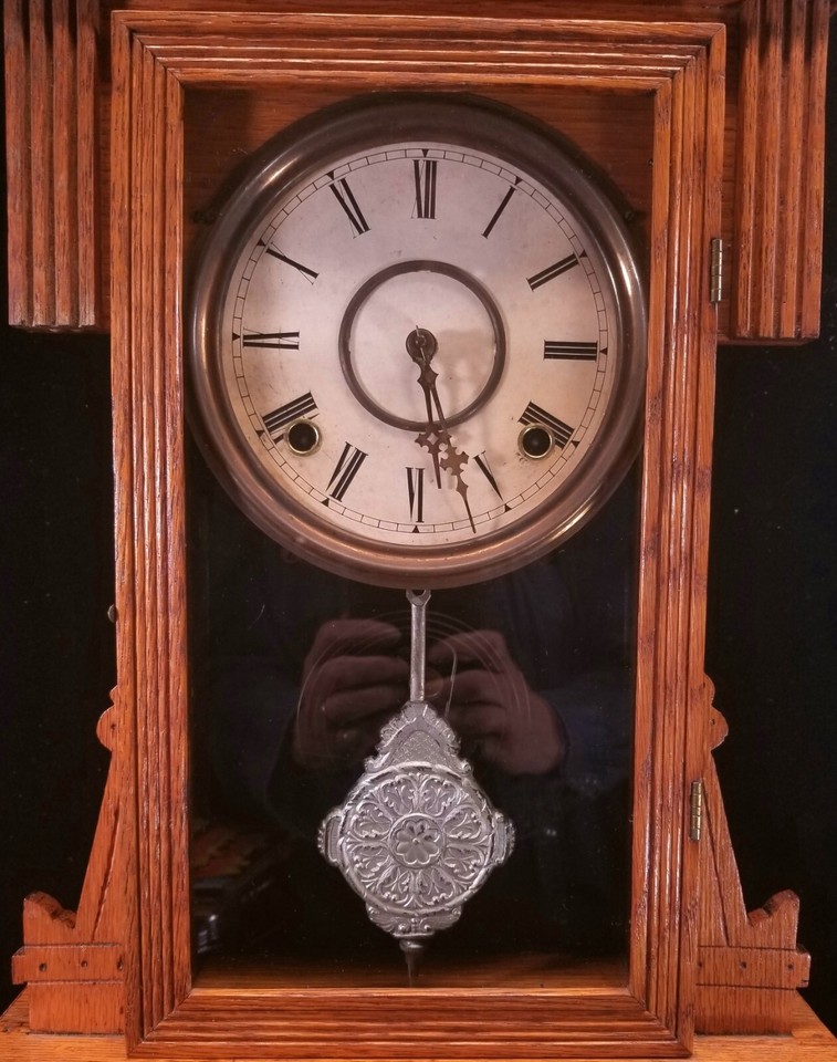Atq Early 1900s Wm L Gilbert Oak Mantle Clock W Key Spokane Model Runs ...