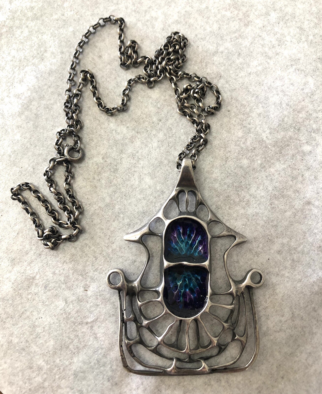 Vintage Uni David Andersen Sterling Enamel Pendant - Gem