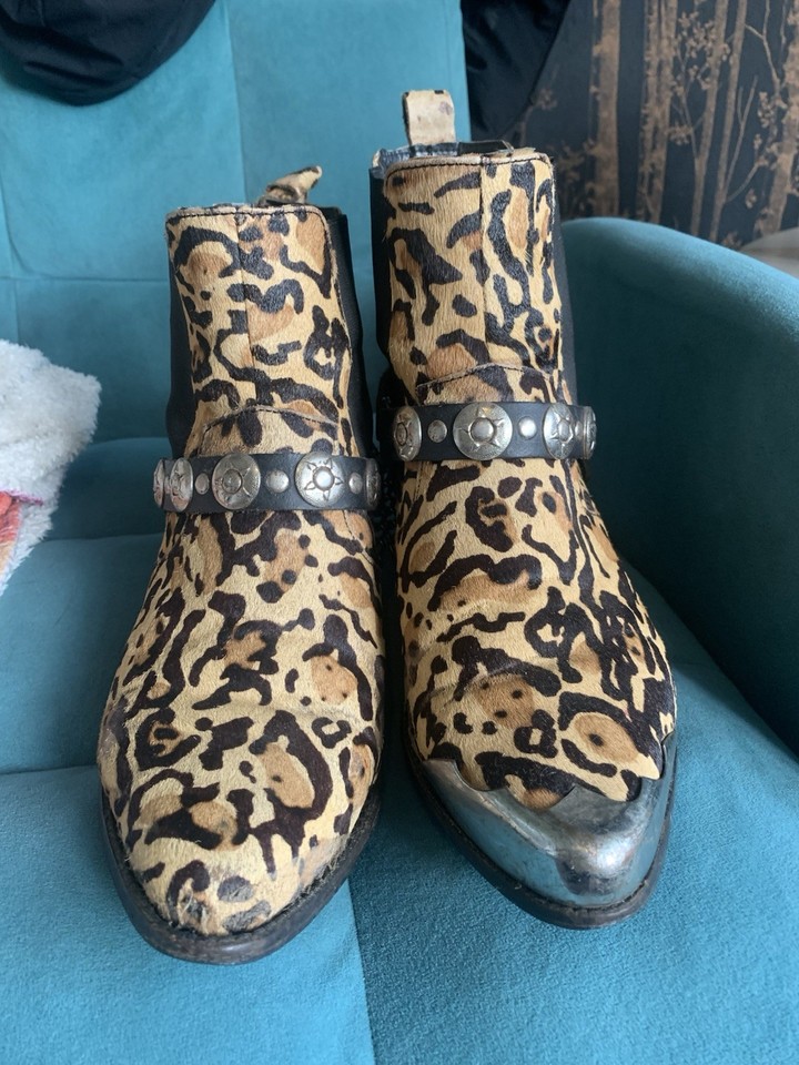ASOS Leopard Animal Print Harness Boots Steel Toe 8 Rock N Roll Motley ...