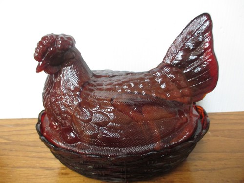 Vintage L.G. Wright Glass Amberina/Ruby Red Hen On Nest Split Tail 7 ...