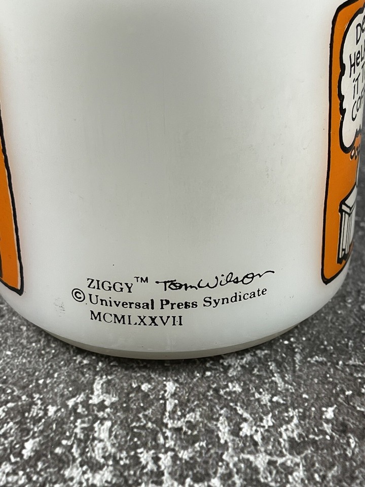 Vintage Ziggy By Tom Wilson Coffee Mug Federal Milk Glass, Collectable ...