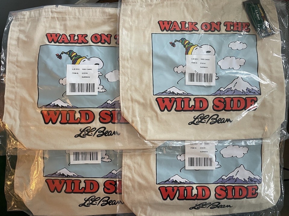 L.L. BEAN x Peanuts Snoopy “Walk on the Wild Side” Canvas Tote Bag New ...