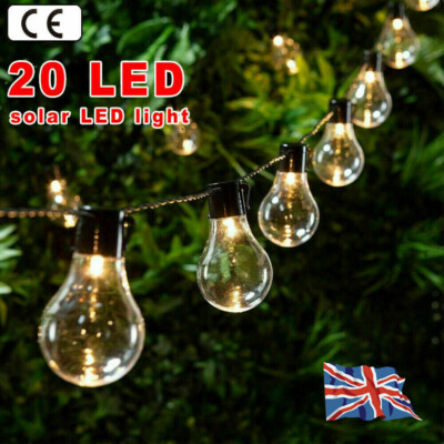 Solar Powered Retro Bulb String Lights For Garden Outdoor Fairy ...