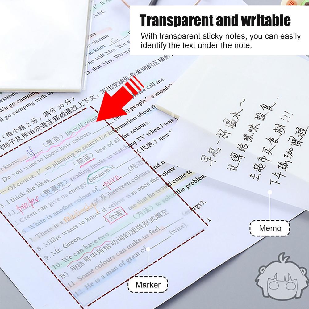 2Pcs Transparent Sticky Notes Clear Self-Sticky Translucent Memo Pad 50 ...