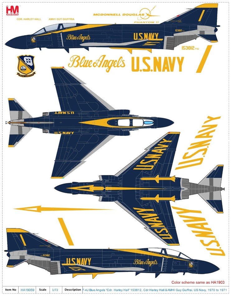 Hobby Master HA19059, F-4J Blue Angels "Cdr. Harley Hall" 153812, Cdr ...