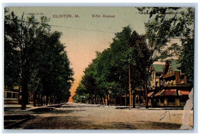 Clinton Iowa IA Postcard Fifth Avenue Residence Section Trees Scene ...