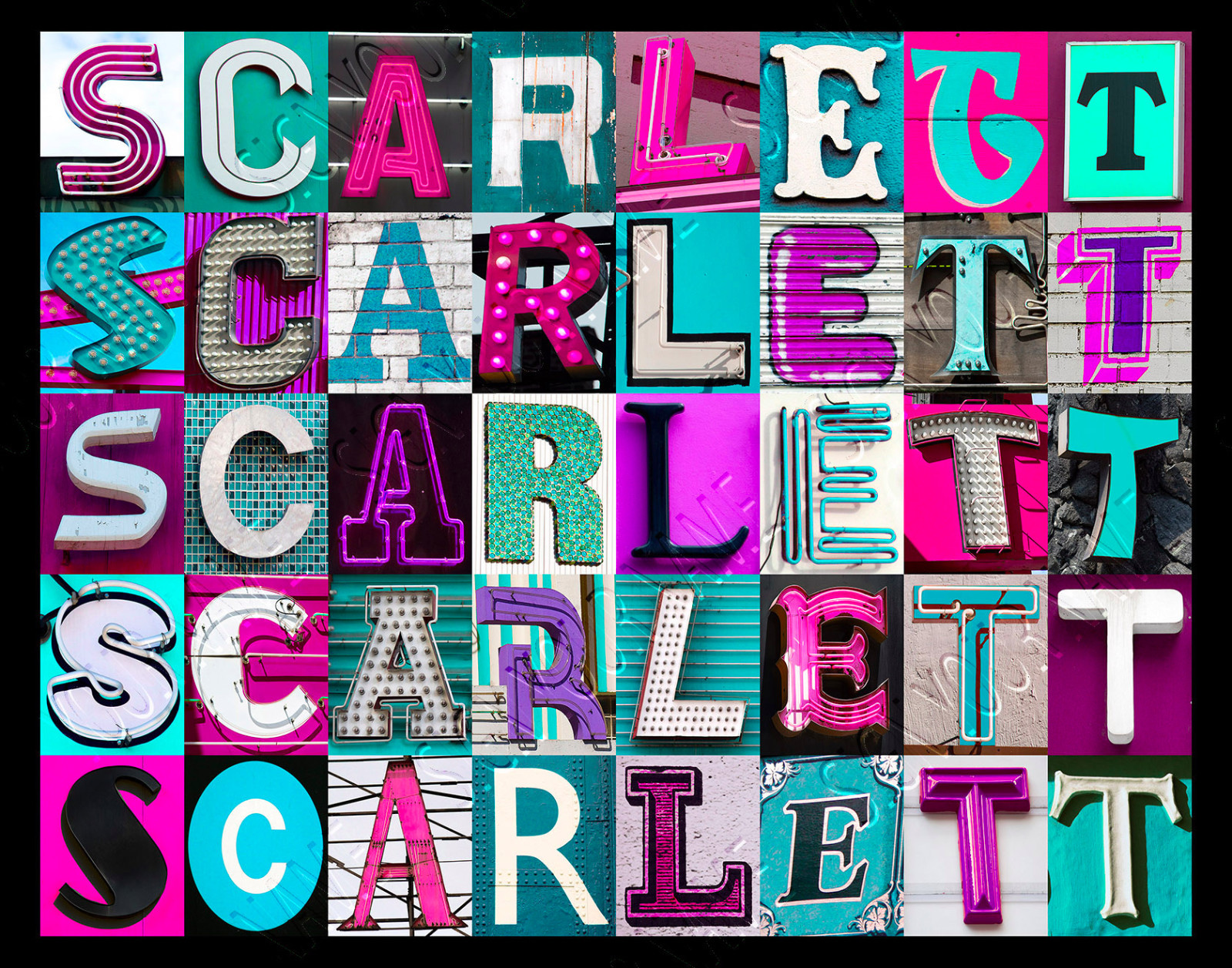 SCARLETT Name Poster featuring photos of actual PINK/PURPLE/BLUE sign ...