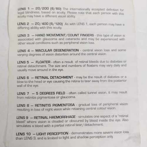 DAAS Vision Simulator Kit Simulation Goggles Set of 7 + Blindfold ...