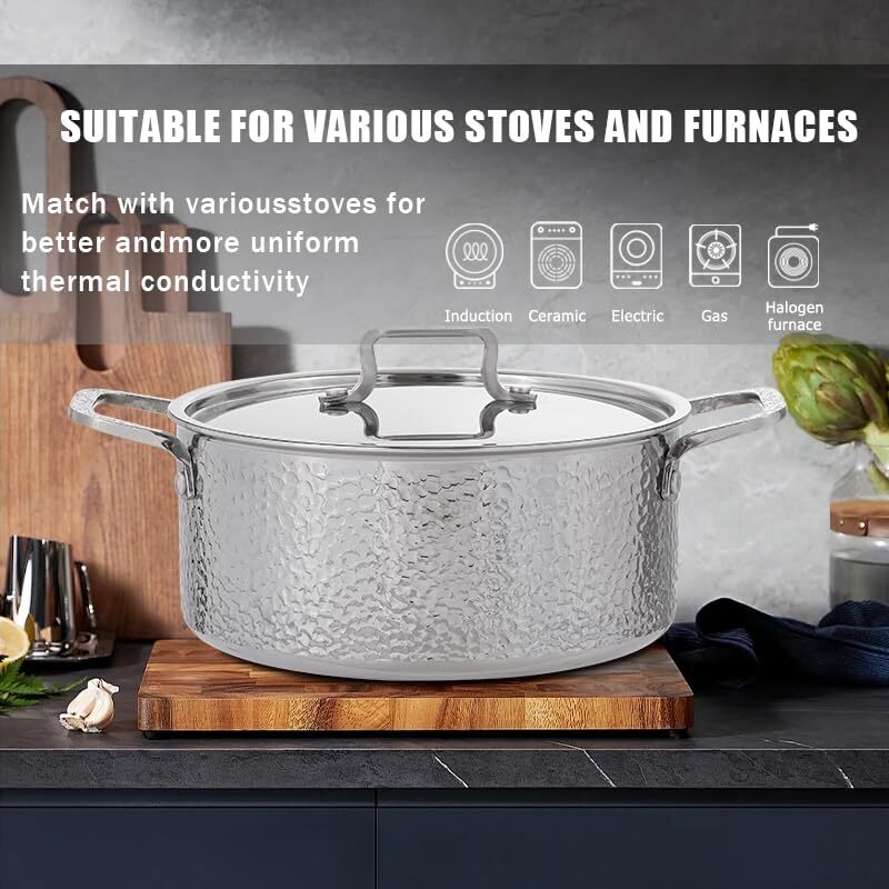 Triply Stainless Steel Stockpot Deep Cooking Pot With Lid Hammered ...