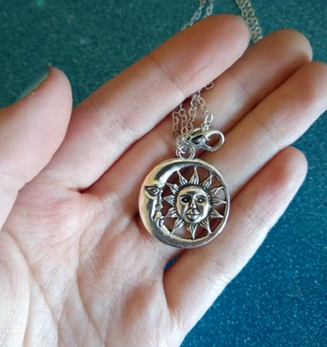 SUN MOON Pendant Antique Silver Colour Chain Simple Punk Necklace ...